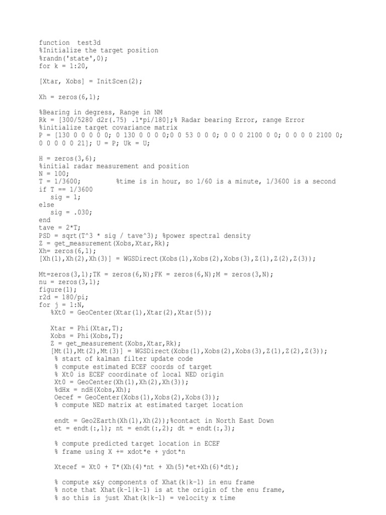 WGS-84 Extended Kalman Filter Radar Tracker Example | PDF | Teaching ...