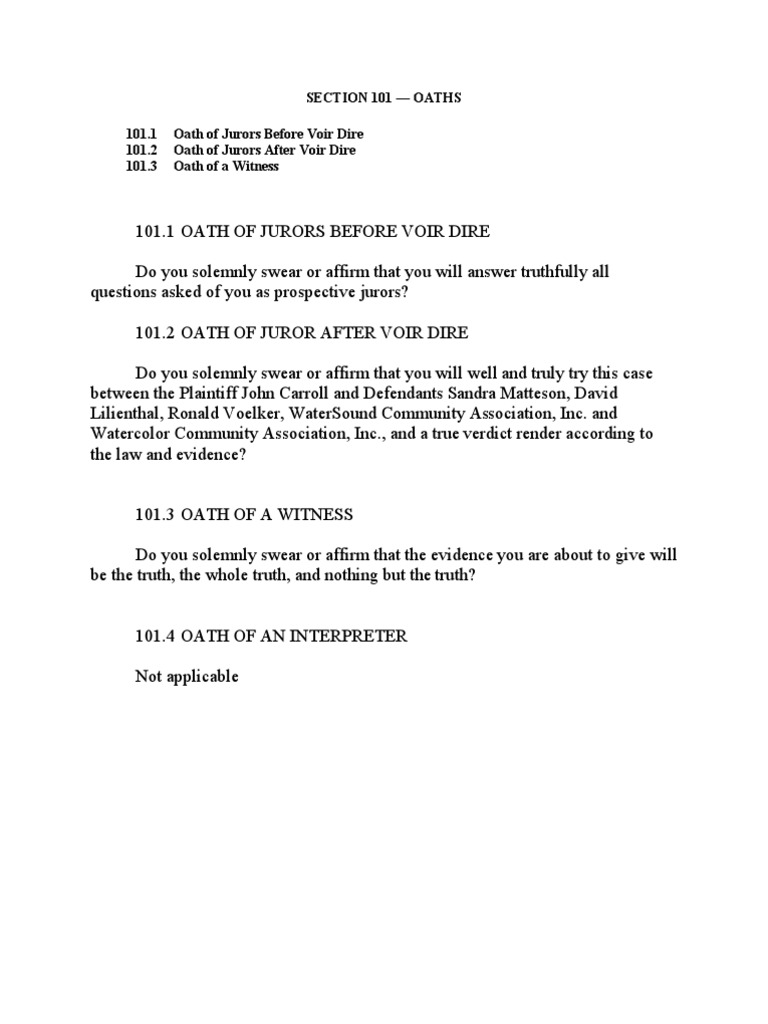 Florida Jury Oaths and Instructions | PDF | Witness | Deposition (Law)