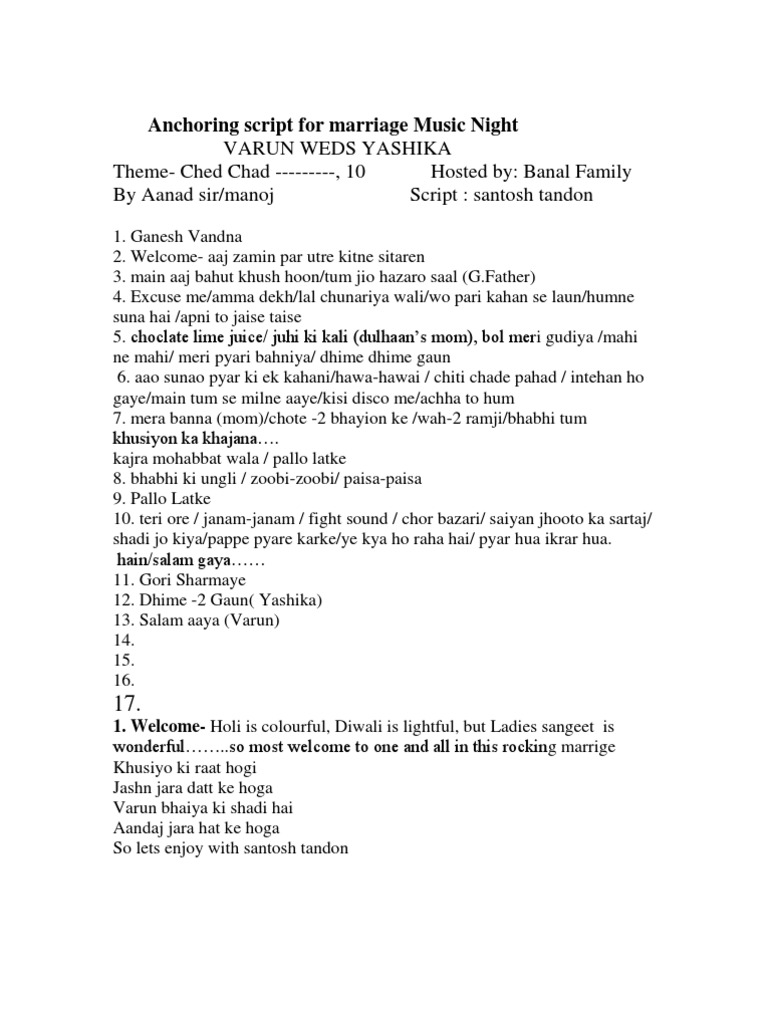 Marriage Dance Fnction Anchoring Script-4 | PDF