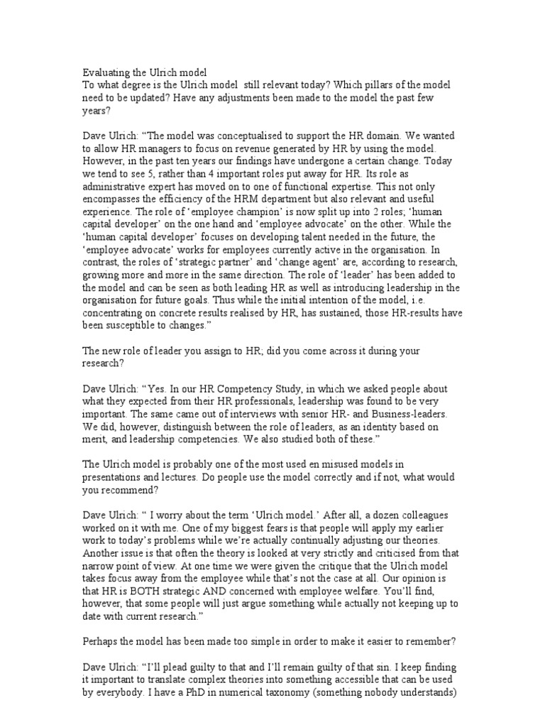 Evaluating The Ulrich Model | PDF | Competence (Human Resources ...