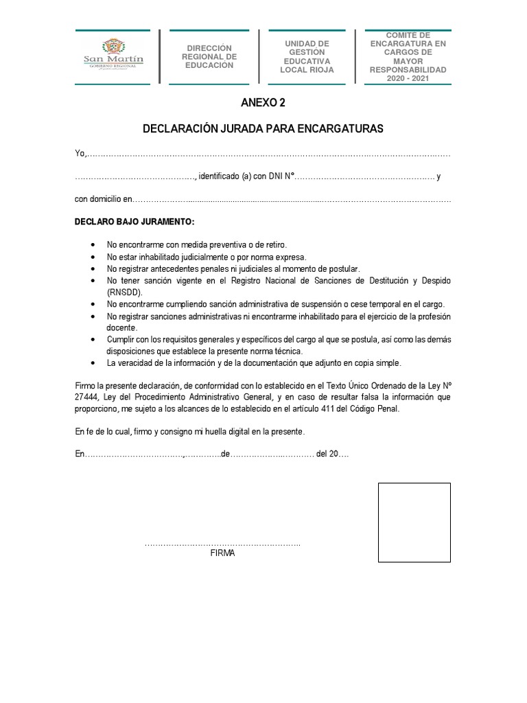 1 Anexo 2 - Declaración Jurada para Encargaturas | PDF