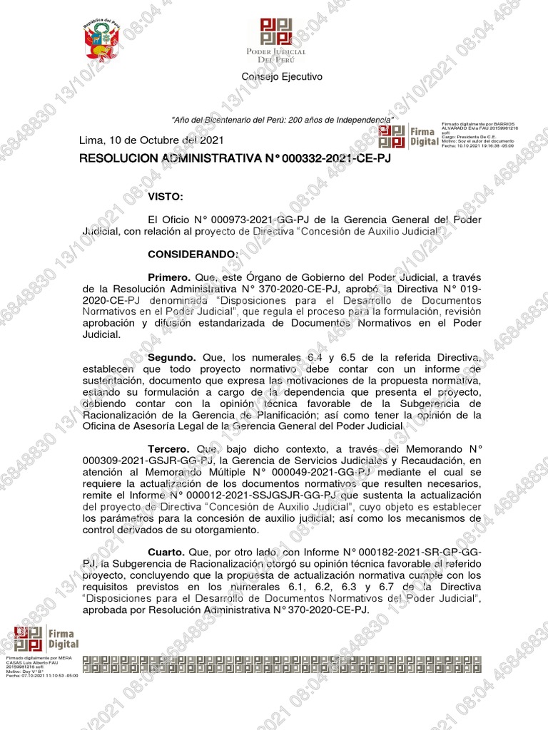 Resolucion Administrativa 000332 2021 Ce | PDF | Ley Pública | Justicia