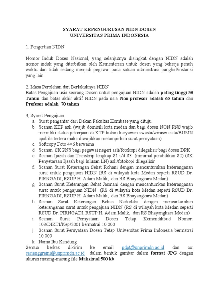 Syarat Kepengurusan Nidn Dosen | PDF