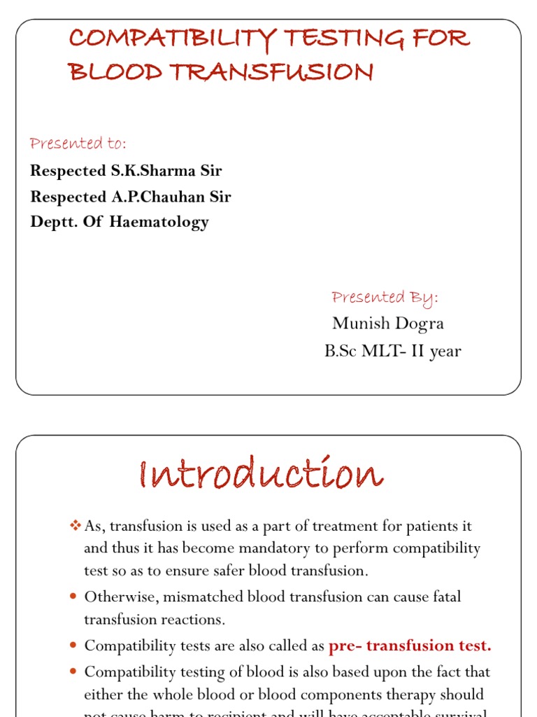 Compatibility Testing for Blood Transfusion | Blood Transfusion | Blood ...