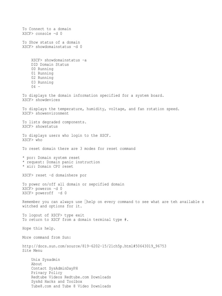 Server Console XSCF Commands List | PDF