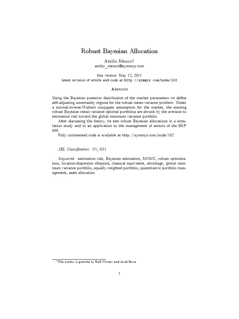 Robust Bayesian Allocation | PDF | Modern Portfolio Theory | Asset Allocation