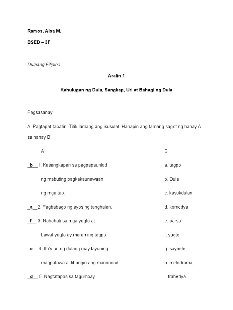Ramos, Aisa M. - BSED-3F - DULAANG PILIPINO | PDF