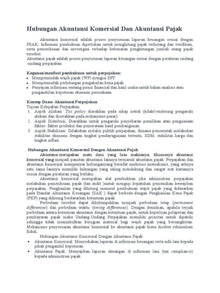 Hubungan Akuntansi Komersial Dan Akuntansi Pajak | PDF | Hukum