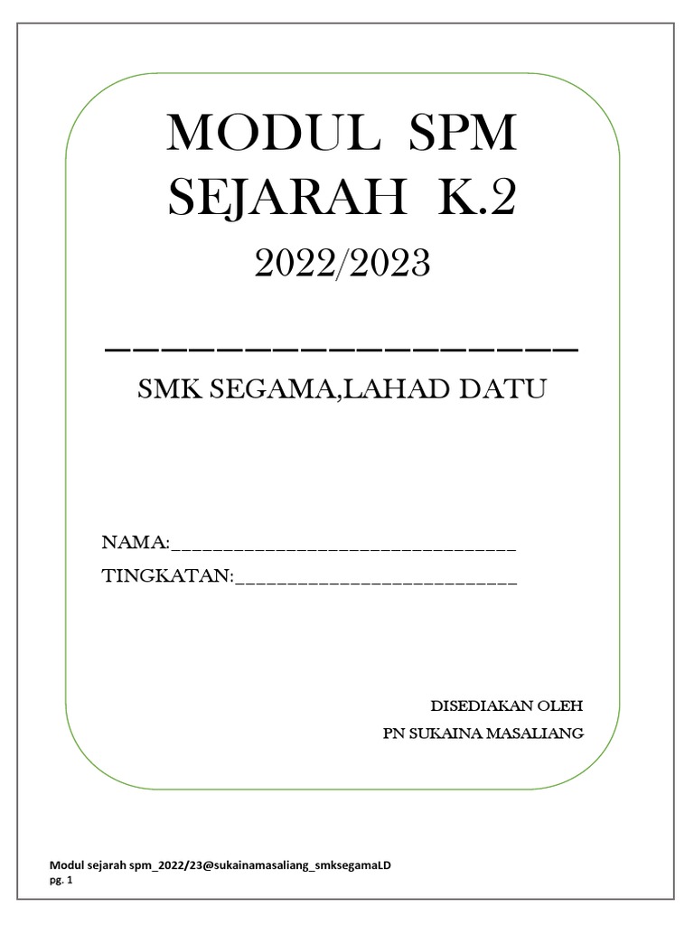 MODUL K2 SEJ F5 2022 - Sukaina | PDF