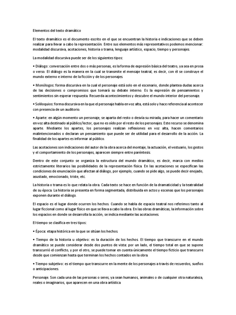 Elementos Del Texto Dramático | PDF | Teatro | Hora