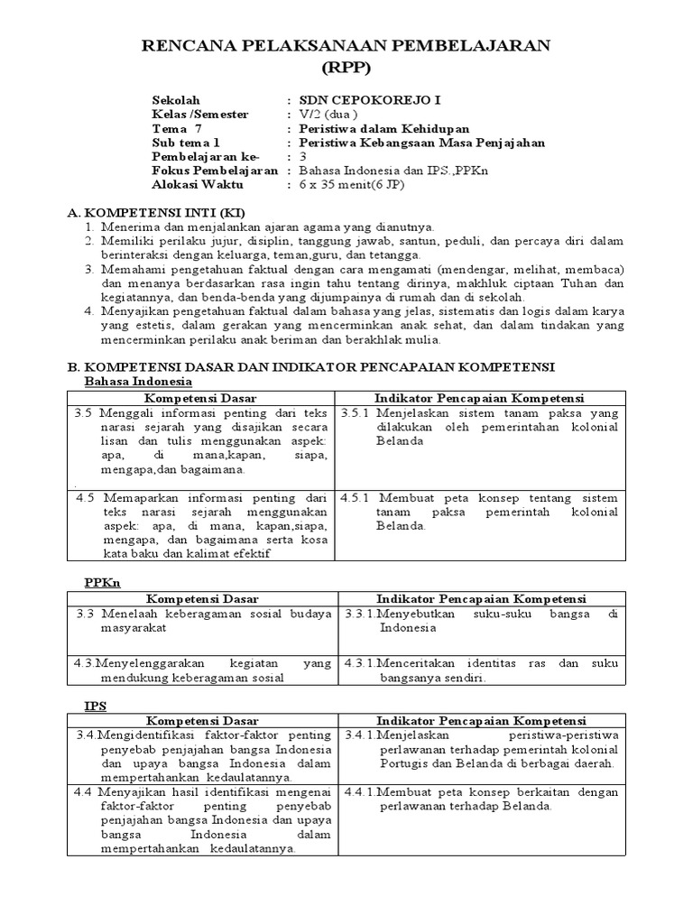 Contoh RPP Bu Ambar K5 T7 ST1 PB3 | PDF | Seni & Disiplin Bahasa