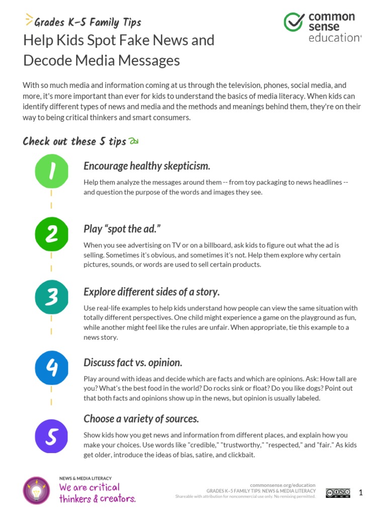 Grades k-5 Family Tips-News Media Literacy-English | PDF | News ...