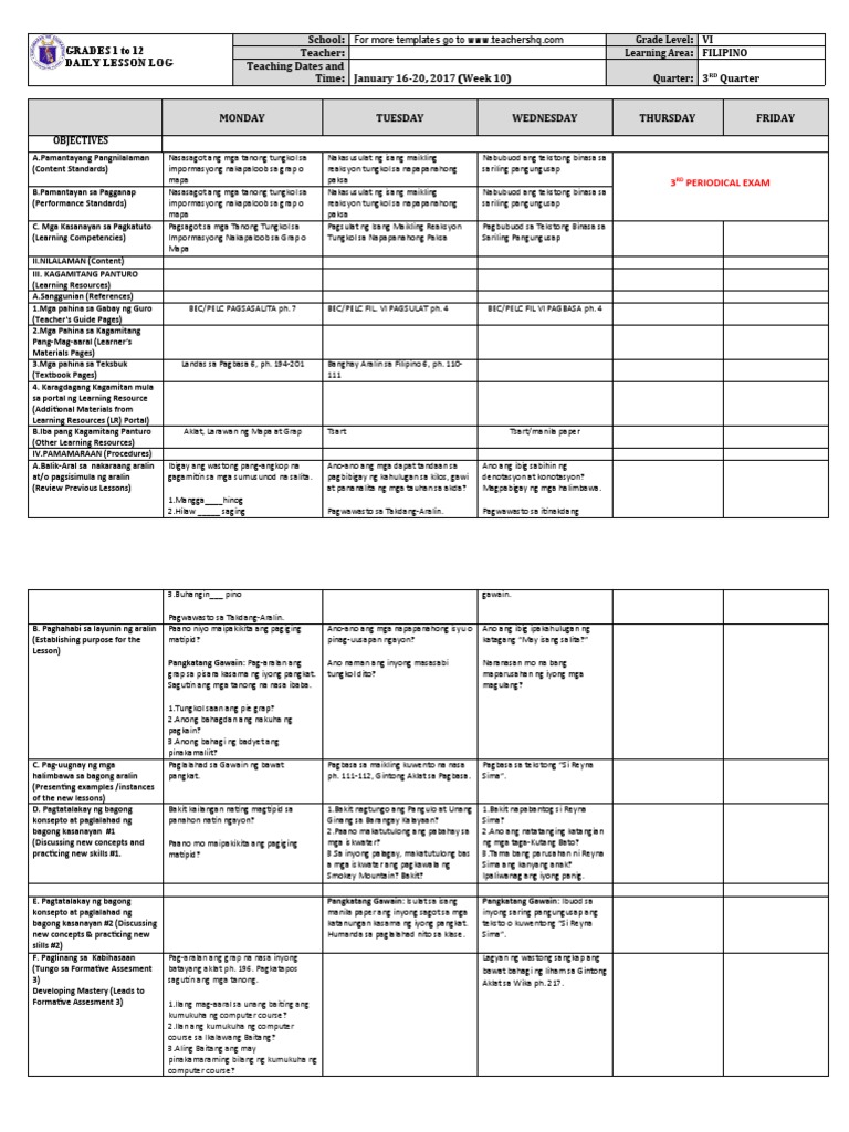 Grade 6 DLL Filipino 6 q3 Week 10 | PDF