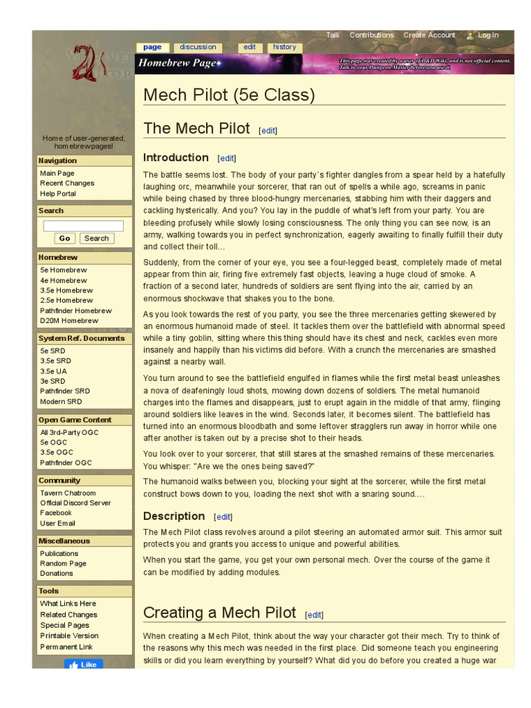WWW Dandwiki Com Wiki Mech Pilot (5e Class) | PDF