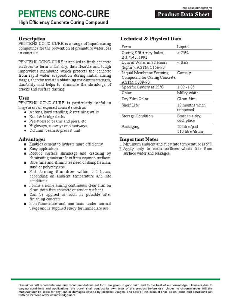 Pentens CON-CURE | PDF | Concrete | Water