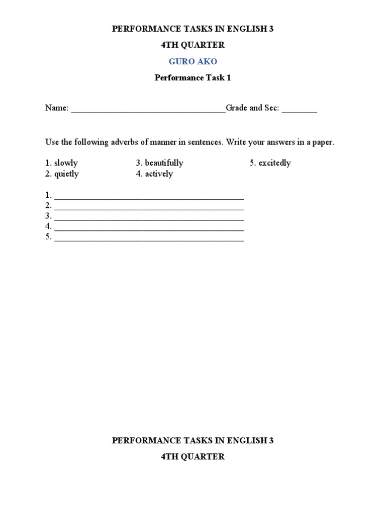 Performance Tasks in English 3 4Th Quarter Performance Task 1 | PDF | English Language | Linguistics