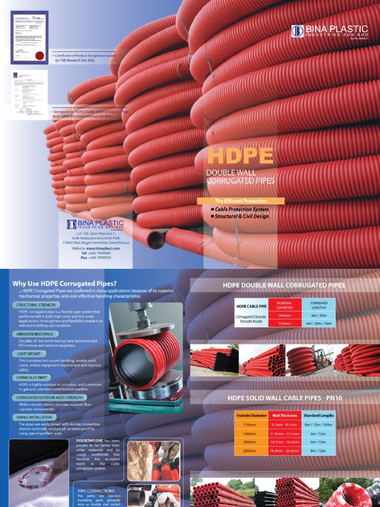BINA HDPE Corrugated & Solid Wall Cable Pipes | PDF
