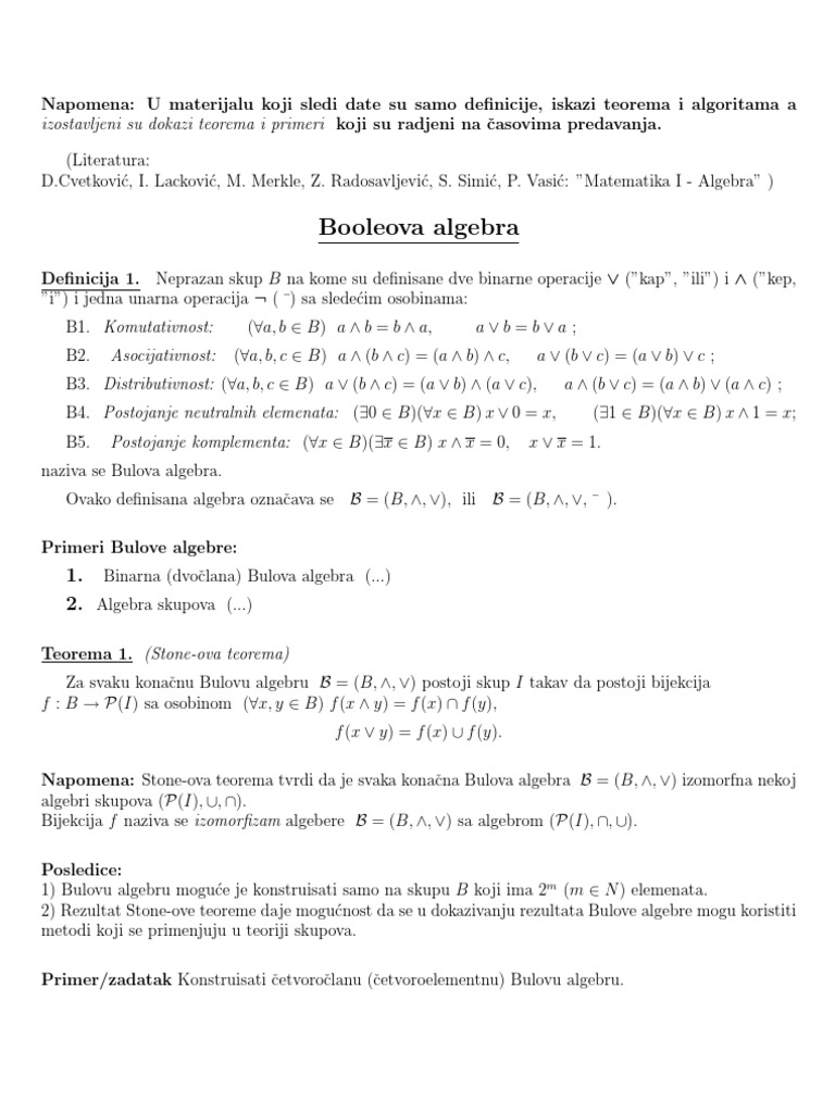 Bulova Algebra (Predavanja 2010) | PDF
