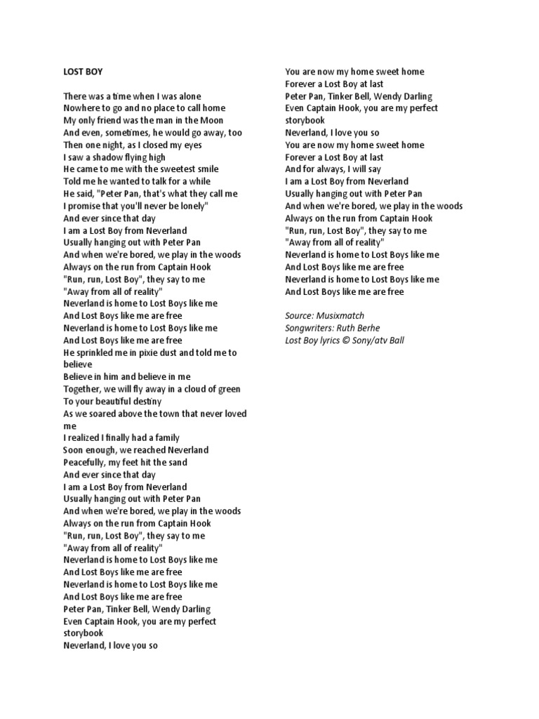 Lost Boy: Source: Musixmatch Songwriters: Ruth Berhe Lost Boy Lyrics ...