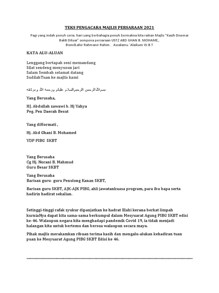 Teks Pengacara Majlis Mesyuarat Agung Pibg | PDF