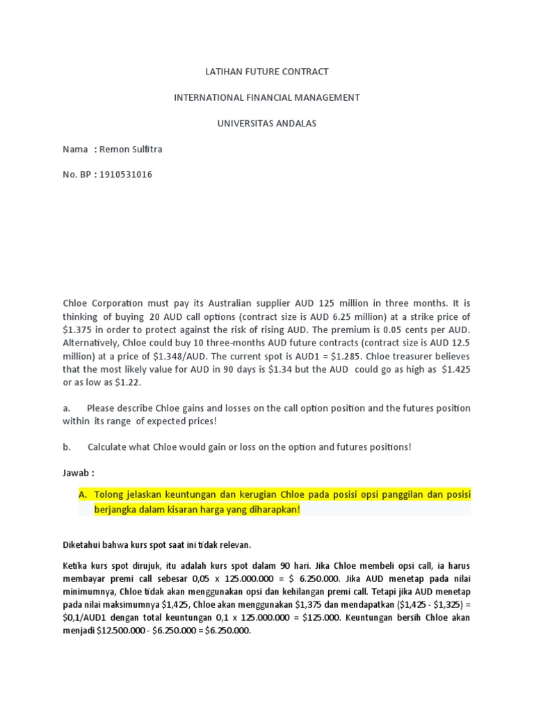 Latihan Future Contract | PDF | Bisnis | Pengelolaan Keuangan & Uang