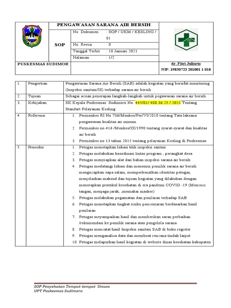 SOP Pengawasan Air Bersih | PDF | Pengembangan Diri | Sains & Matematika