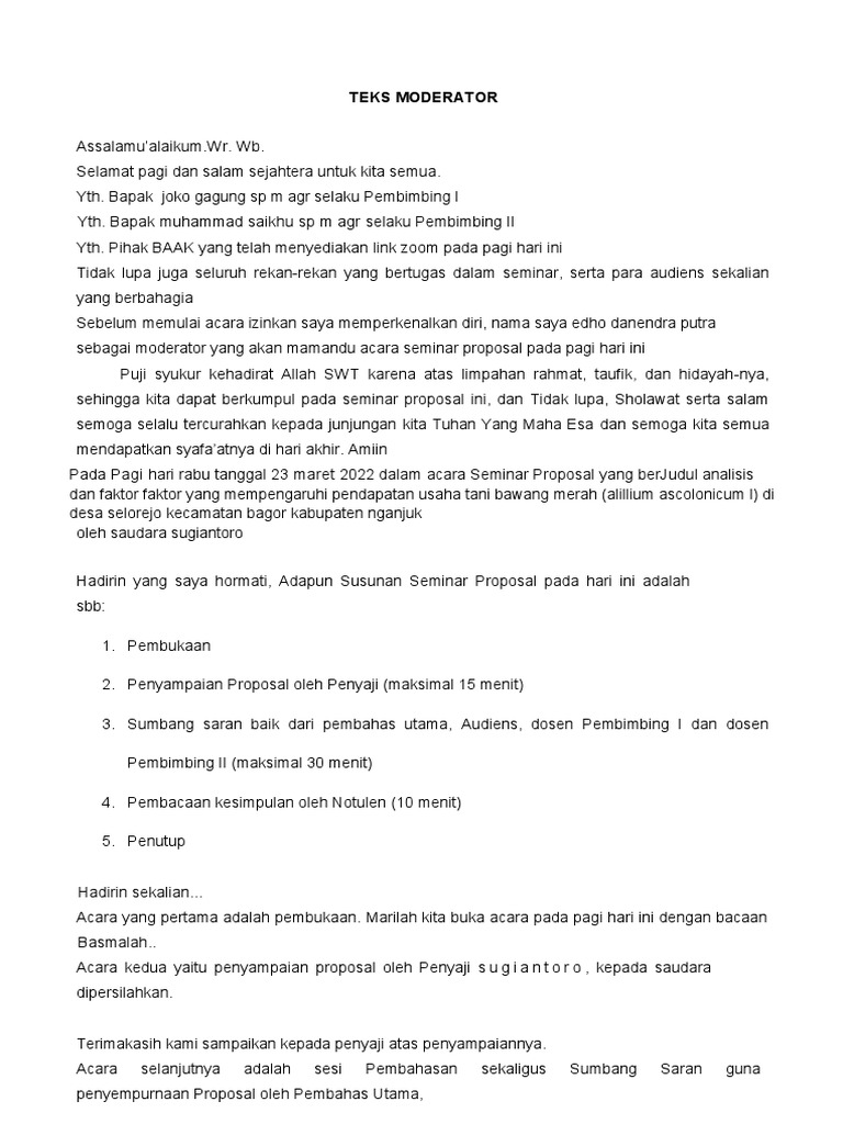 Teks Moderator - Seminar Proposal-1 (Sugiantoro) - 1 | PDF