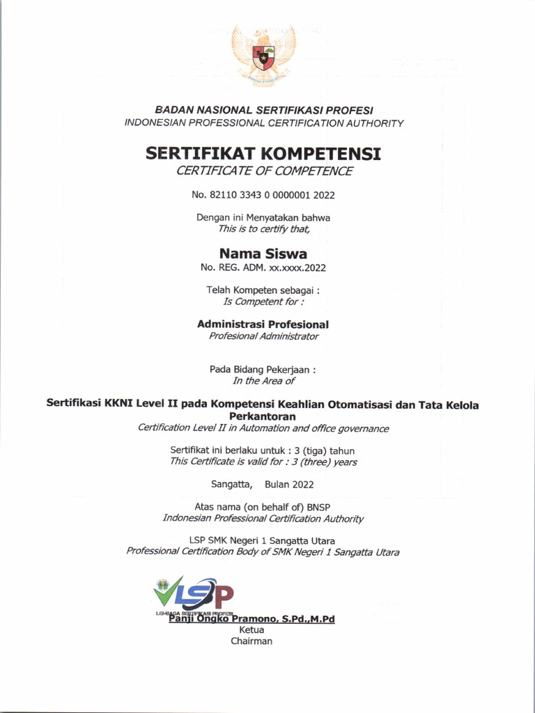 Draft Sertifikat Kompetensi Yang Akan Dikeluarkan LSP Per Skema | PDF