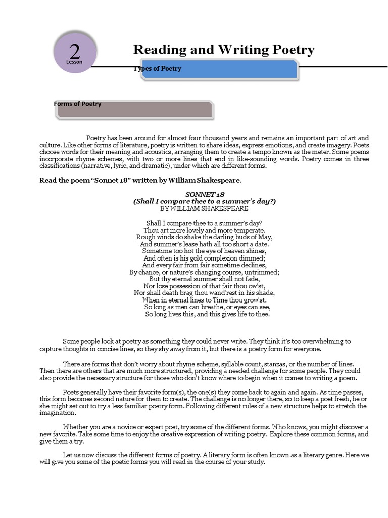 Creative Writing Forms of Poetry | PDF | Poetry | Sonnets