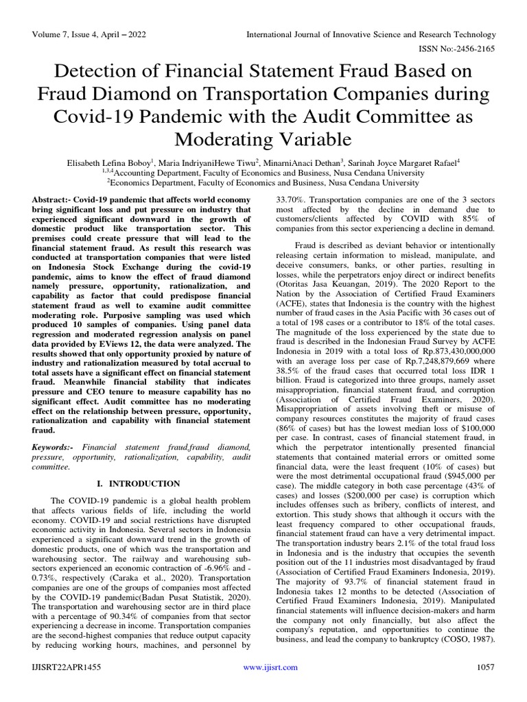 Detection of Financial Statement Fraud Based On Fraud Diamond On ...