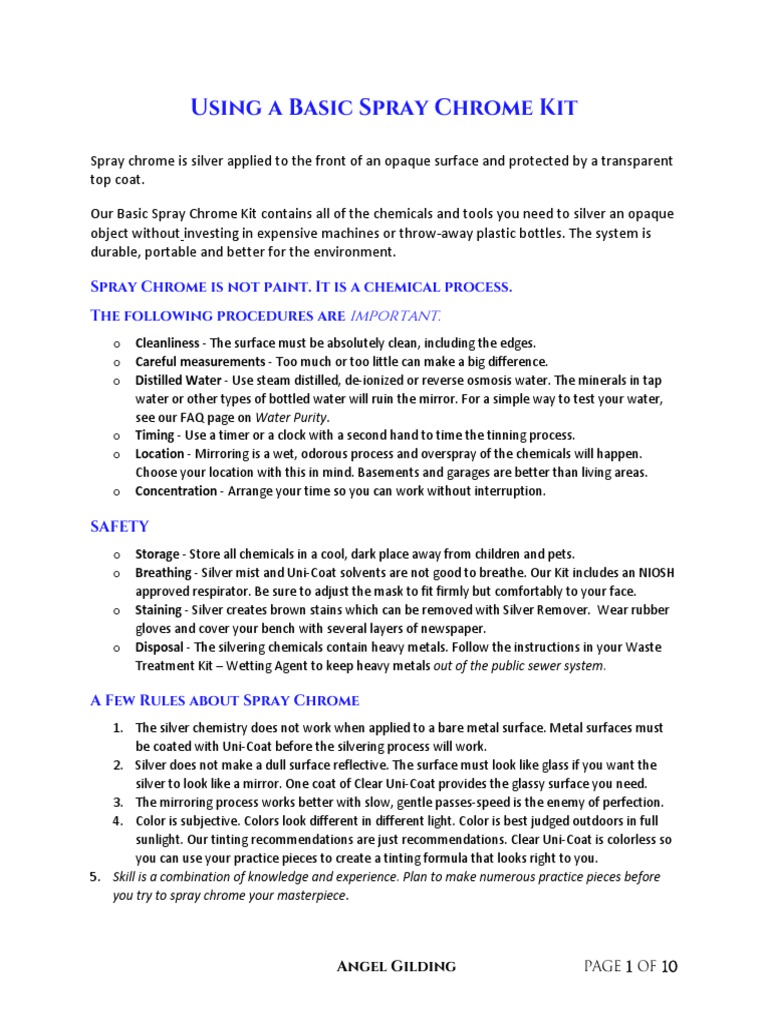 Using a Basic Spray Chrome Kit in 40 Steps | PDF | Water | Silver