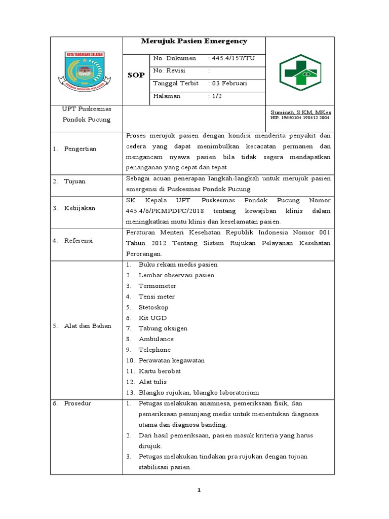7234 Sop Rujukan Pasien Emergency | PDF