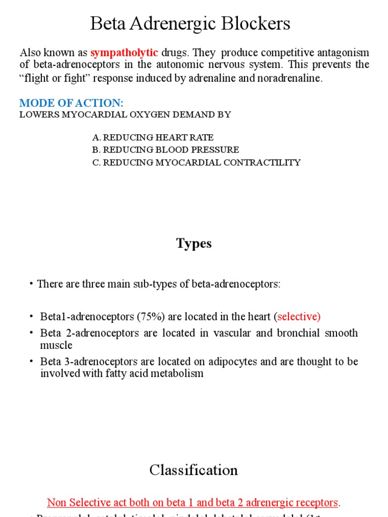 Beta Adrenergic Blockers: Sympatholytic | PDF | Drugs | Physiology