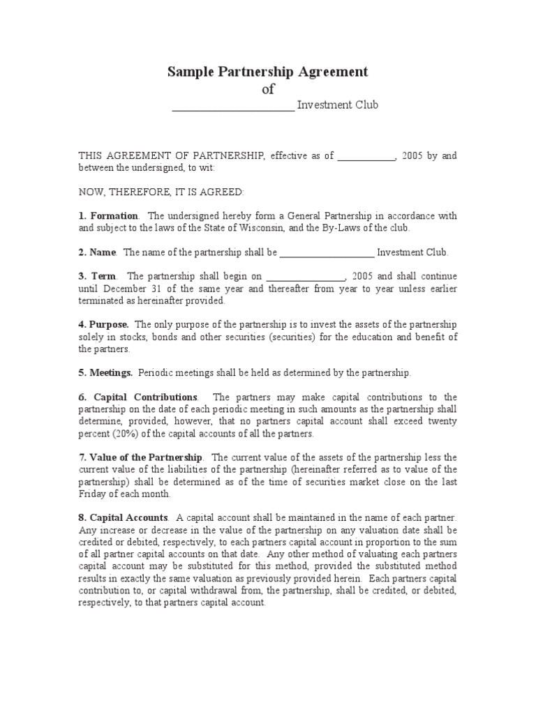 Sample Partnership Agreement | PDF | Partnership | Valuation (Finance)