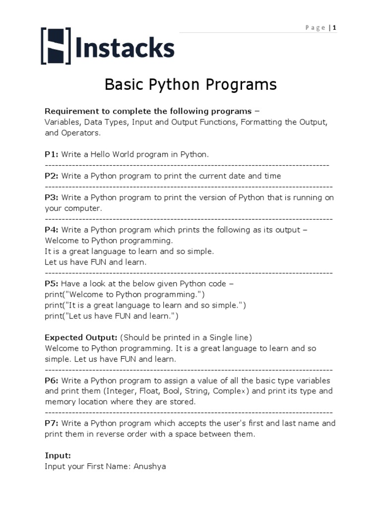 Basic - Level 1 Questions | PDF | Input/Output | Python (Programming ...