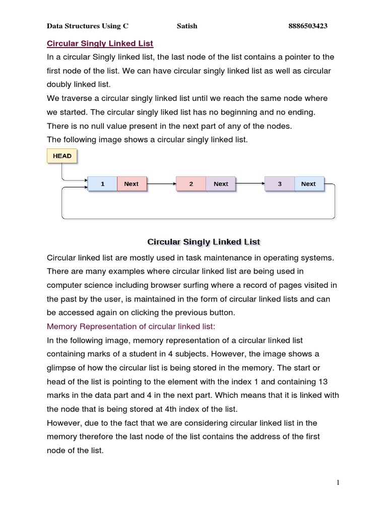 Circular Singly Linked List: Data Structures Using C Satish 8886503423 ...