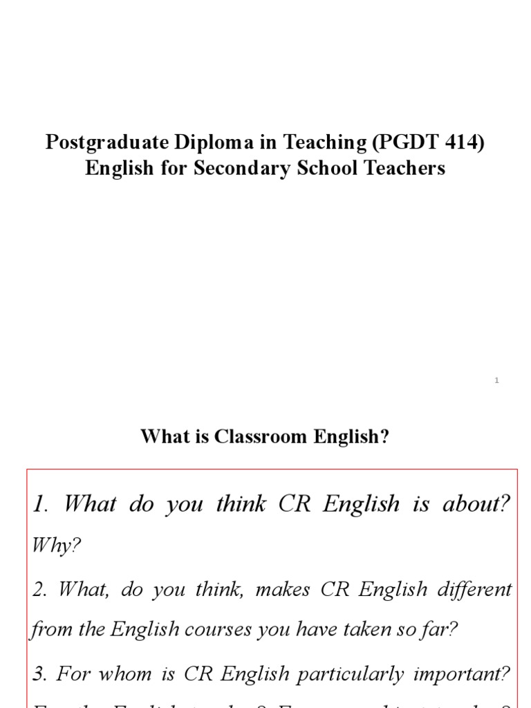 Postgraduate Diploma in Teaching (PGDT 414) English For Secondary ...