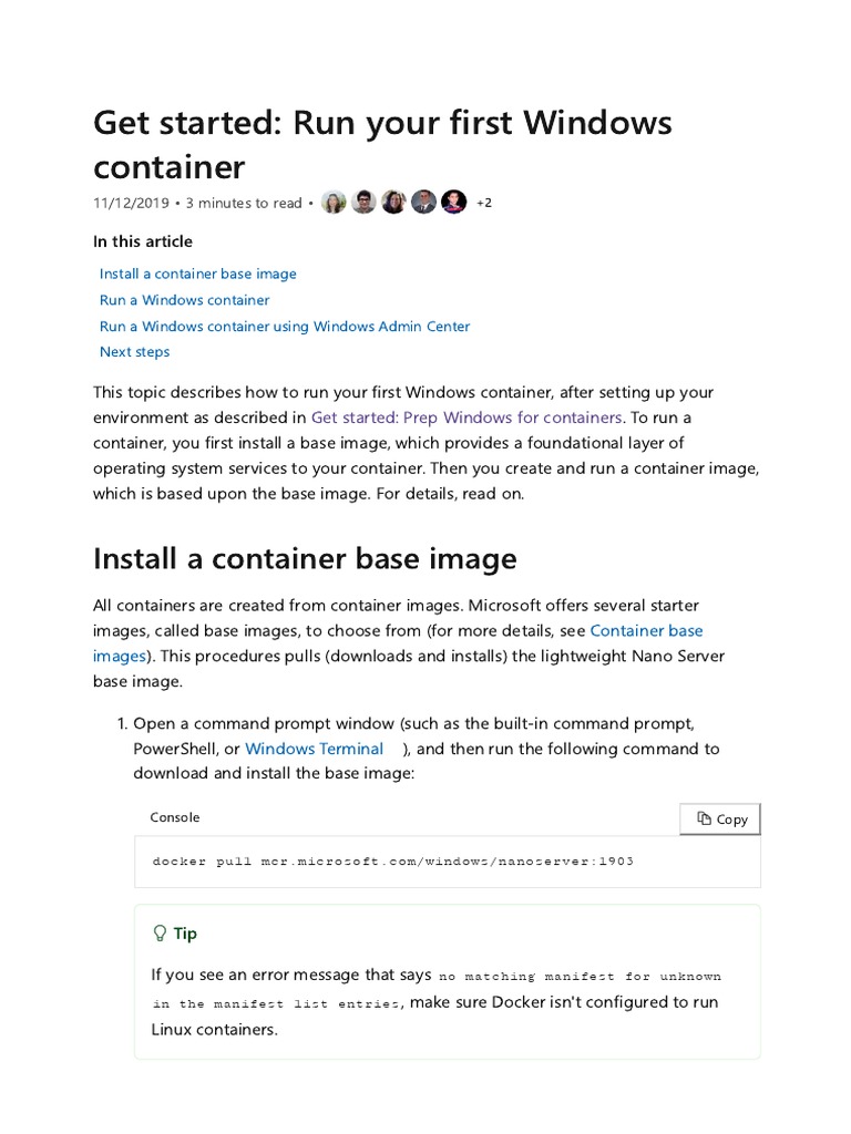 Run Your First Windows Container - Microsoft Docs | PDF | Command Line Interface | Microsoft Windows