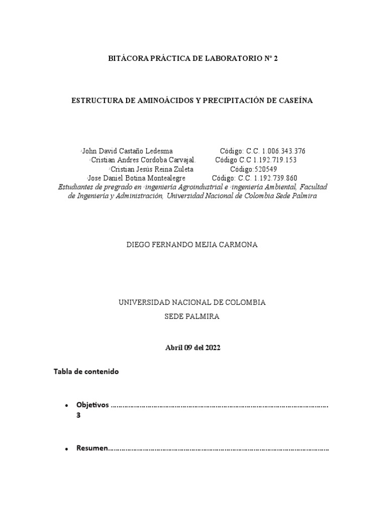 Bitácora Práctica de Laboratorio #2 | PDF | Leche | Química