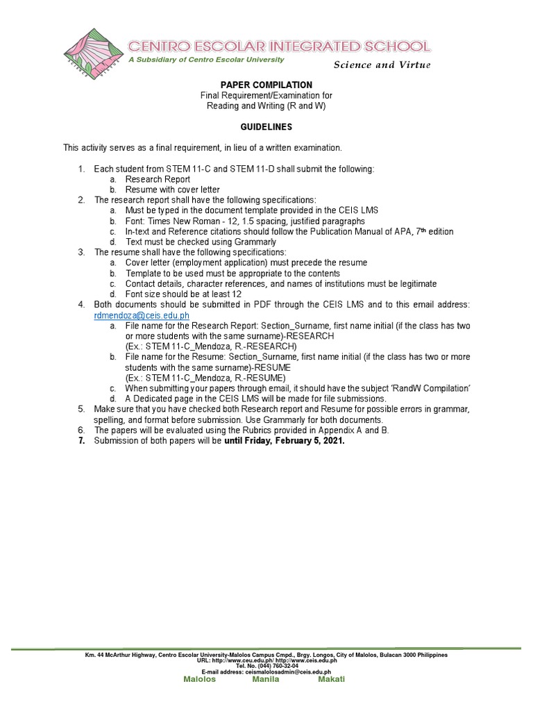 RandW Paper Compilation GUIDELINES | PDF | Résumé | Apa Style