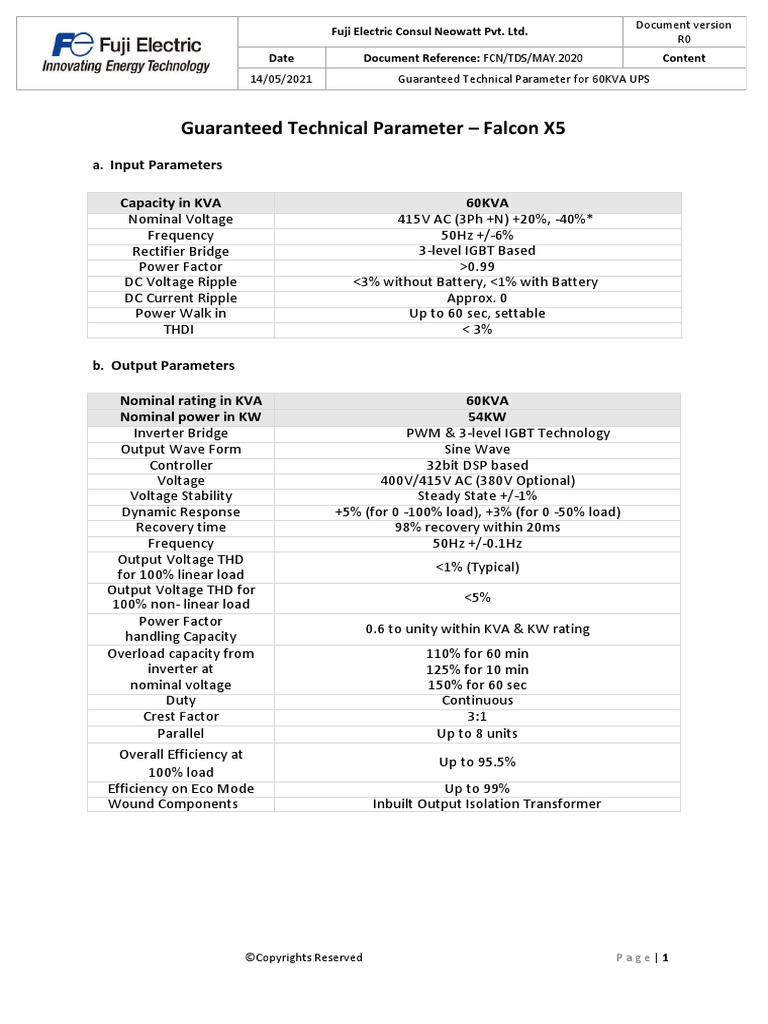 Ups Data Sheet 60kva - Falx5 | PDF | Power Inverter | Electronics