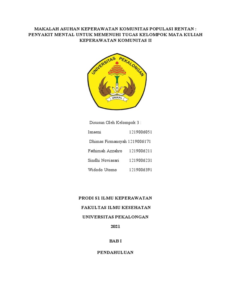 Makalah Asuhan Keperawatan Komunitas Populasi Rentan: Penyakit Mental Untuk Memenuhi Tugas ...