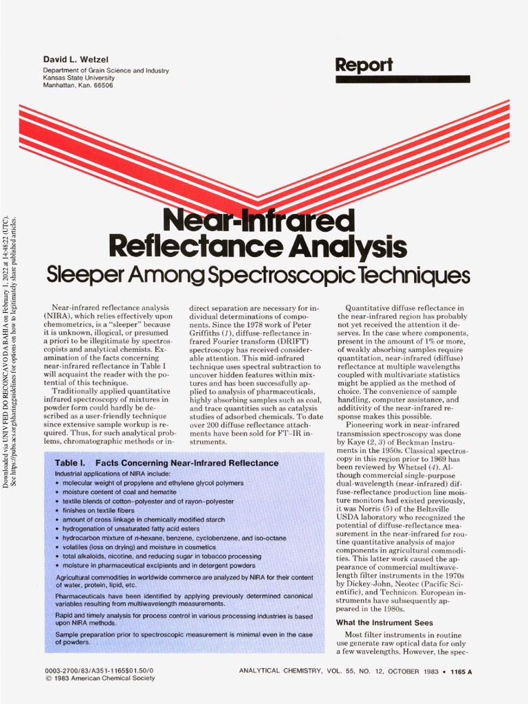 Near-Infrared Reflectance Analysis Sleeper Among Spectroscopic ...