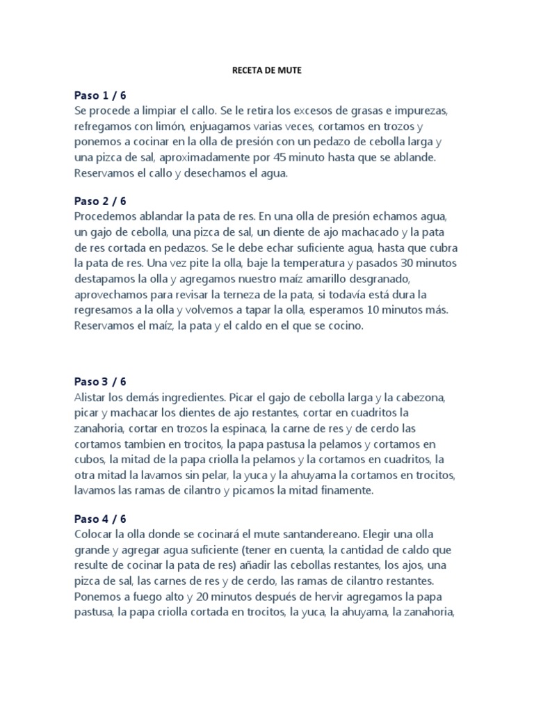 Receta de Mute | PDF | Comida y bebida | Cocina de las Americas