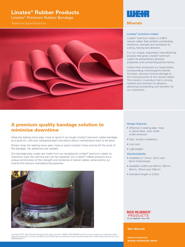 Linatex Premium Rubber Bandage Spec Sheet | PDF | Natural Rubber | Pipe ...