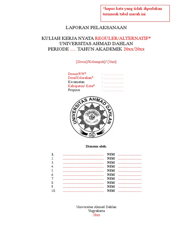 Template Laporan KKN UAD R4 | PDF