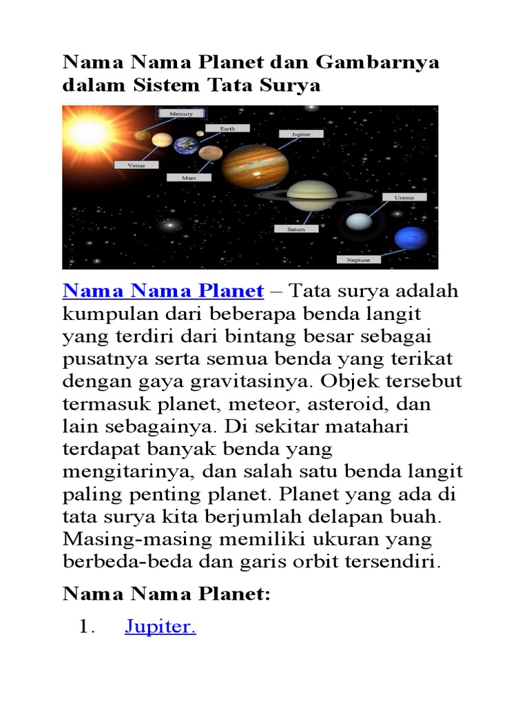 Nama Nama Planet Dan Gambarnya Dalam Sistem Tata Surya | PDF | Sains ...