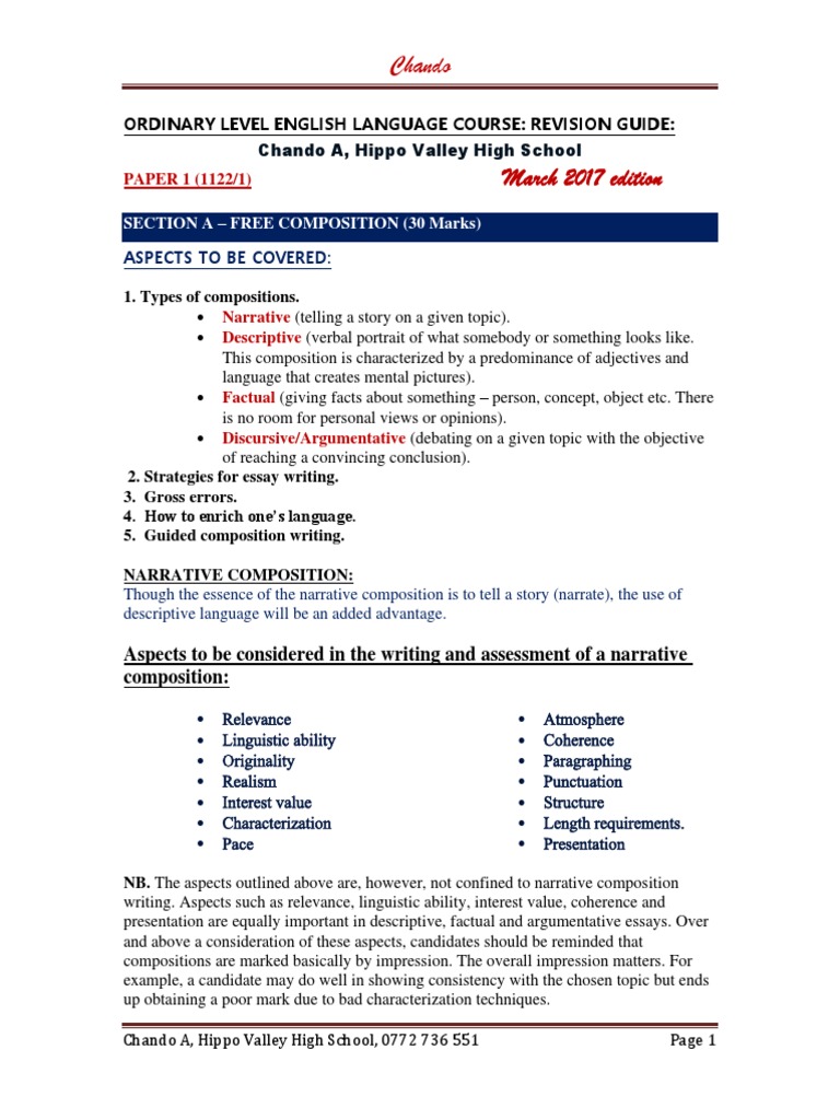 Aaron Chando English Paper 1 (1122) Handout Mar 2017 Ed | PDF | Essays ...