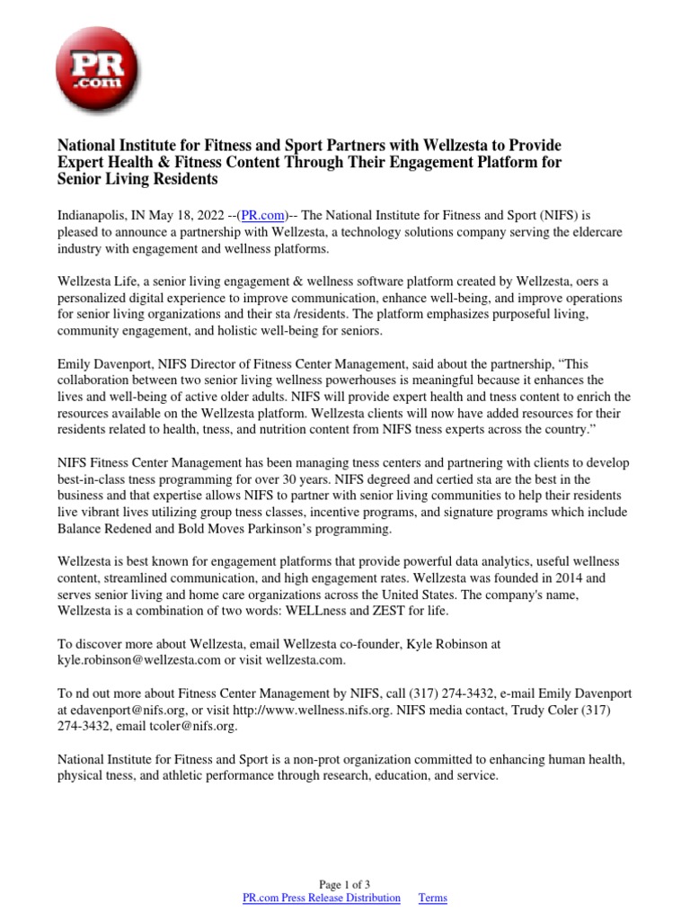 National Institute For Fitness and Sport Partners With Wellzesta To ...