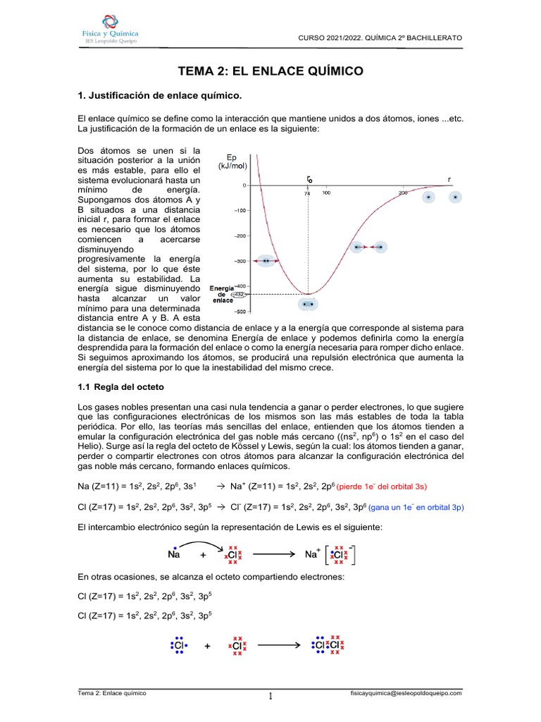 Tema 2 Enlace Químico | PDF | Enlace químico | Enlace covalente